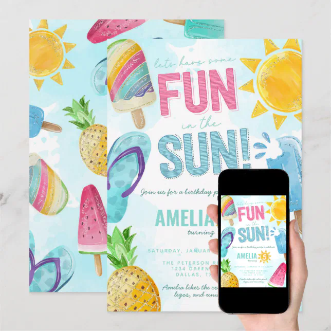 Cute Summer Fun In the Sun Pool Party Birthday Invitation | Zazzle