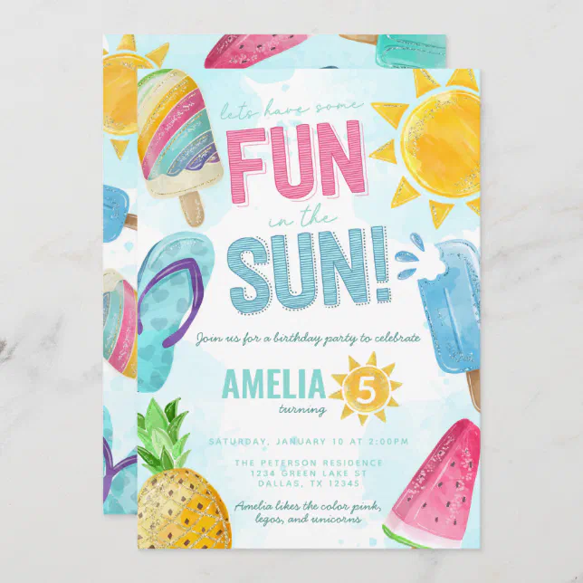 Cute Summer Fun In the Sun Pool Party Birthday Invitation | Zazzle
