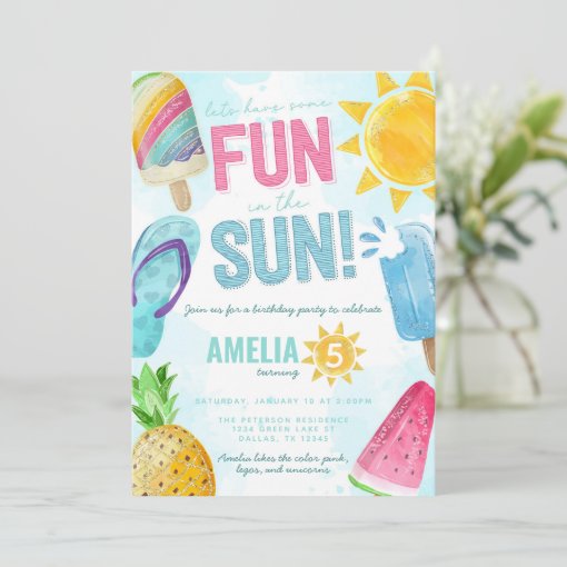 Cute Summer Fun In the Sun Pool Party Birthday Invitation | Zazzle