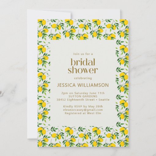 Cute Summer Lemon Fruit Pattern Bridal Shower Invitation | Zazzle
