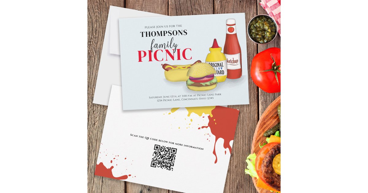 Cute Summer Picnic BBQ Fun Whimsical QR Code Invitation | Zazzle