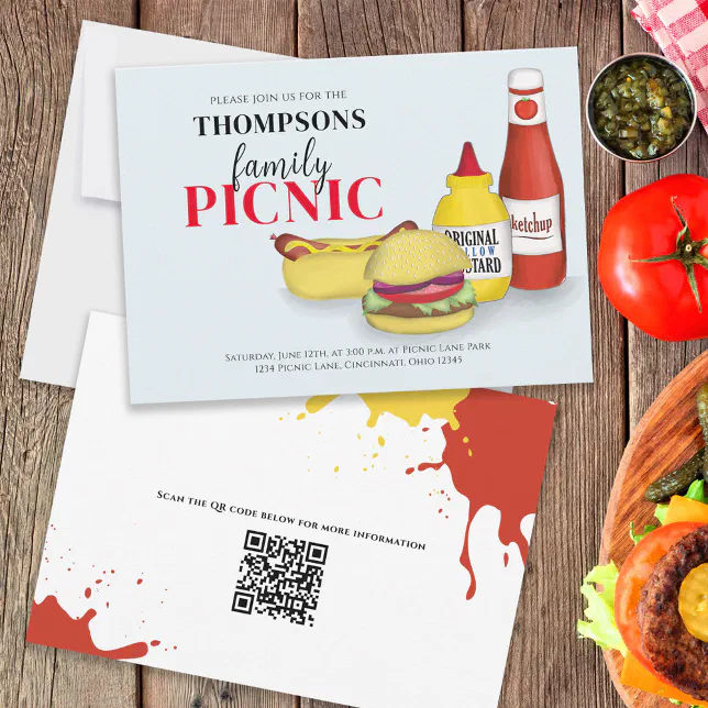 Cute Summer Picnic BBQ Fun Whimsical QR Code Invitation | Zazzle