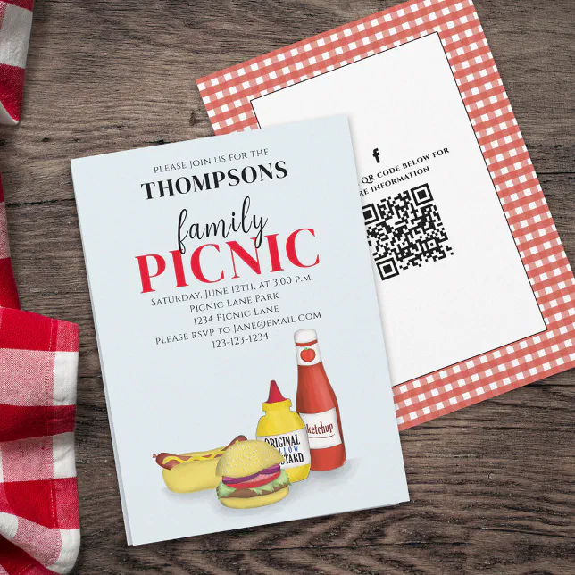 Cute Summer Picnic Trendy QR Code Social Media Invitation | Zazzle