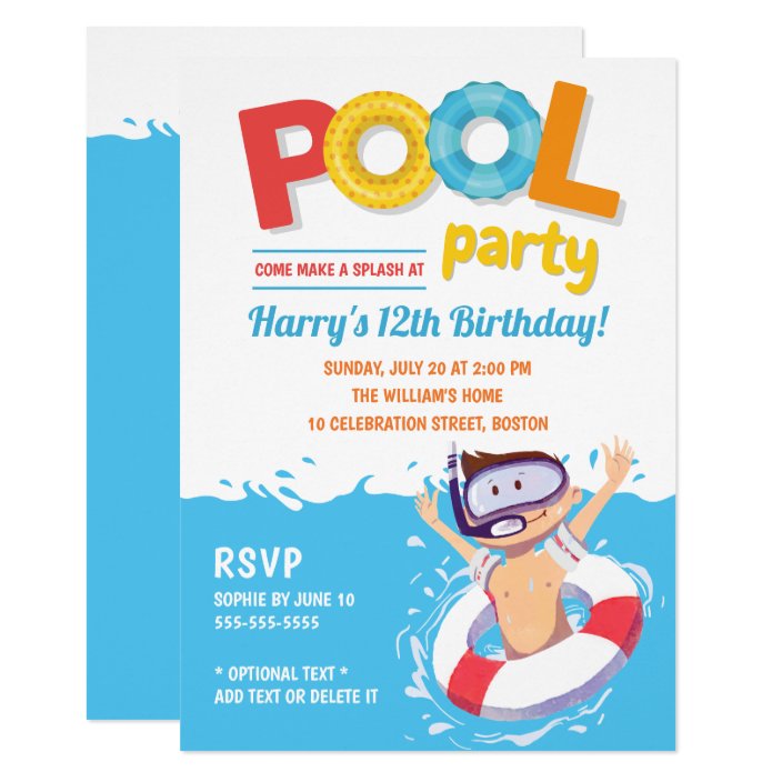 Cute Summer Pool Party Boy Birthday Invitation | Zazzle.com