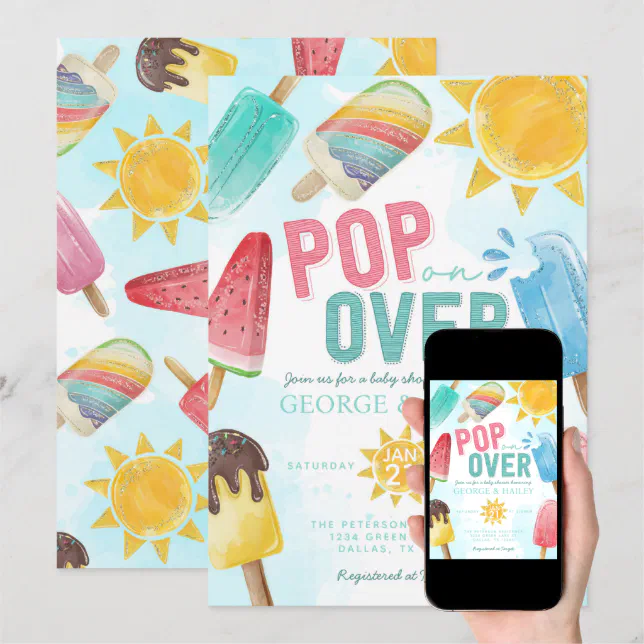Cute Summer Popsicle Pop on Over Baby Shower Invitation | Zazzle