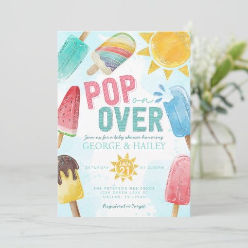Cute Summer Popsicle Pop on Over Baby Shower Invitation | Zazzle
