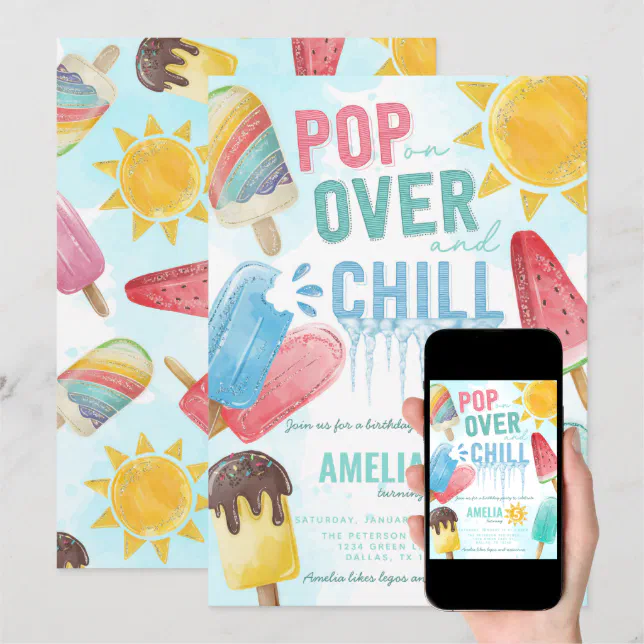 Cute Summer Popsicle Pop Over Chill Birthday Party Invitation | Zazzle