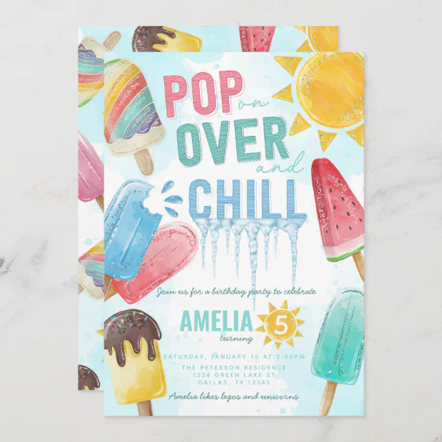 Cute Summer Popsicle Pop Over Chill Birthday Party Invitation | Zazzle