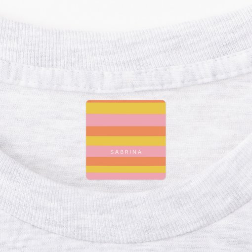 Cute Summer Stripes in Pink Yellow Orange Labels | Zazzle