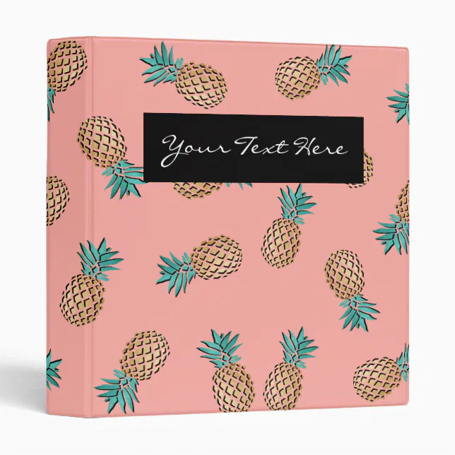cute summer tropical faux gold pineapple pattern 3 ring binder | Zazzle