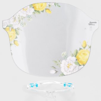 Cute Summer Yellow Roses White Floral Pattern Face Shield | Zazzle