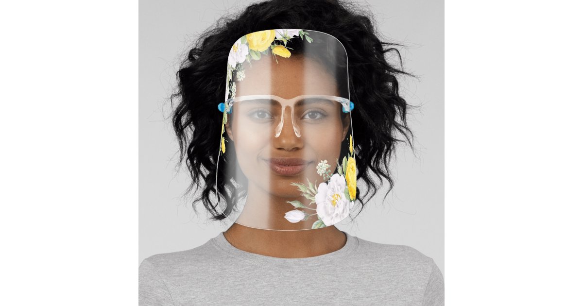 Cute Summer Yellow Roses White Floral Pattern Face Shield | Zazzle