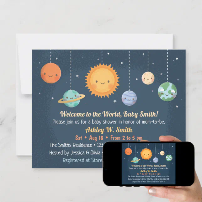 Cute Sun and Planets Space Baby Shower Invitation | Zazzle