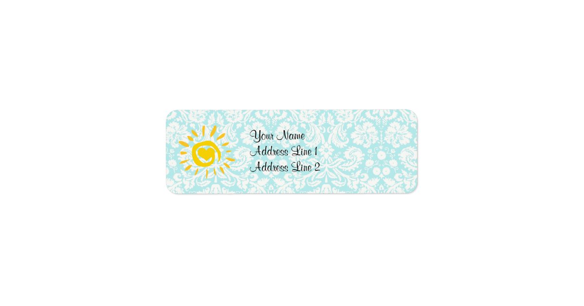 Cute Sun; Teal Damask Label | Zazzle
