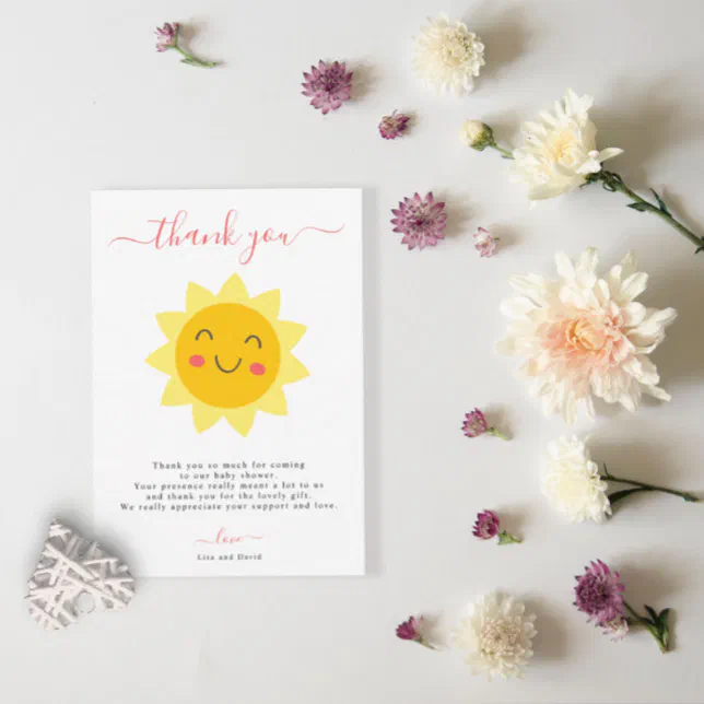 Cute Sunshine Baby Shower Flat Thank You Card | Zazzle