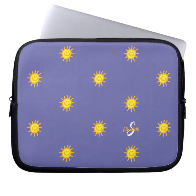 Cute Sunshine Happy Face Name Initial Periwinkle Laptop Sleeve | Zazzle