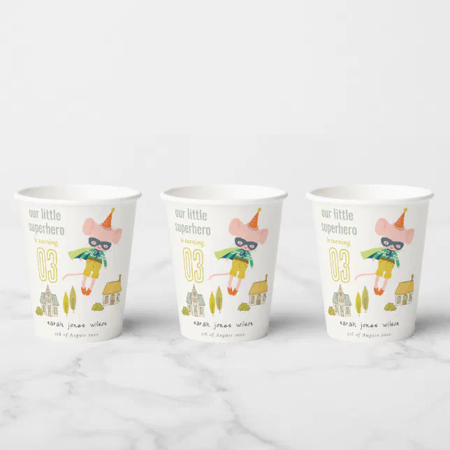 Cute Superhero Mouse Fun Kids Photo Birthday Paper Cups | Zazzle