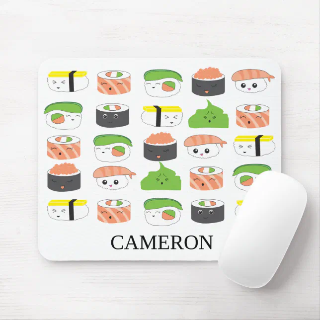Cute Sushi Kawaii Illustration Custom Mouse Pad | Zazzle