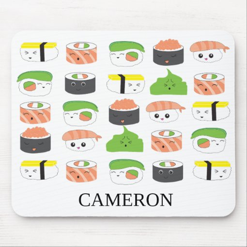 Cute Sushi Kawaii Illustration Custom Mouse Pad | Zazzle
