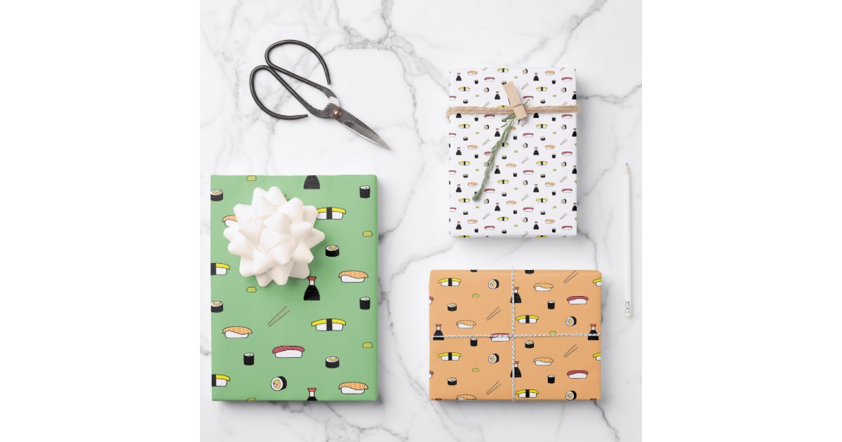 Cute Sushi Pattern | Japanese Food Illustration Wrapping Paper Sheets ...