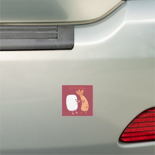 Cute sushi rice prawn friends cartoon car magnet | Zazzle