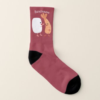 Cute sushi rice prawn friends cartoon socks | Zazzle