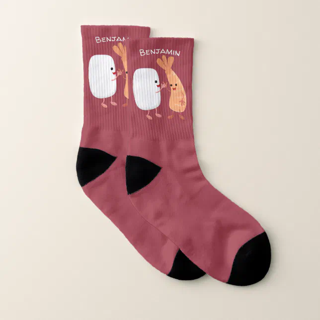 Cute sushi rice prawn friends cartoon socks | Zazzle