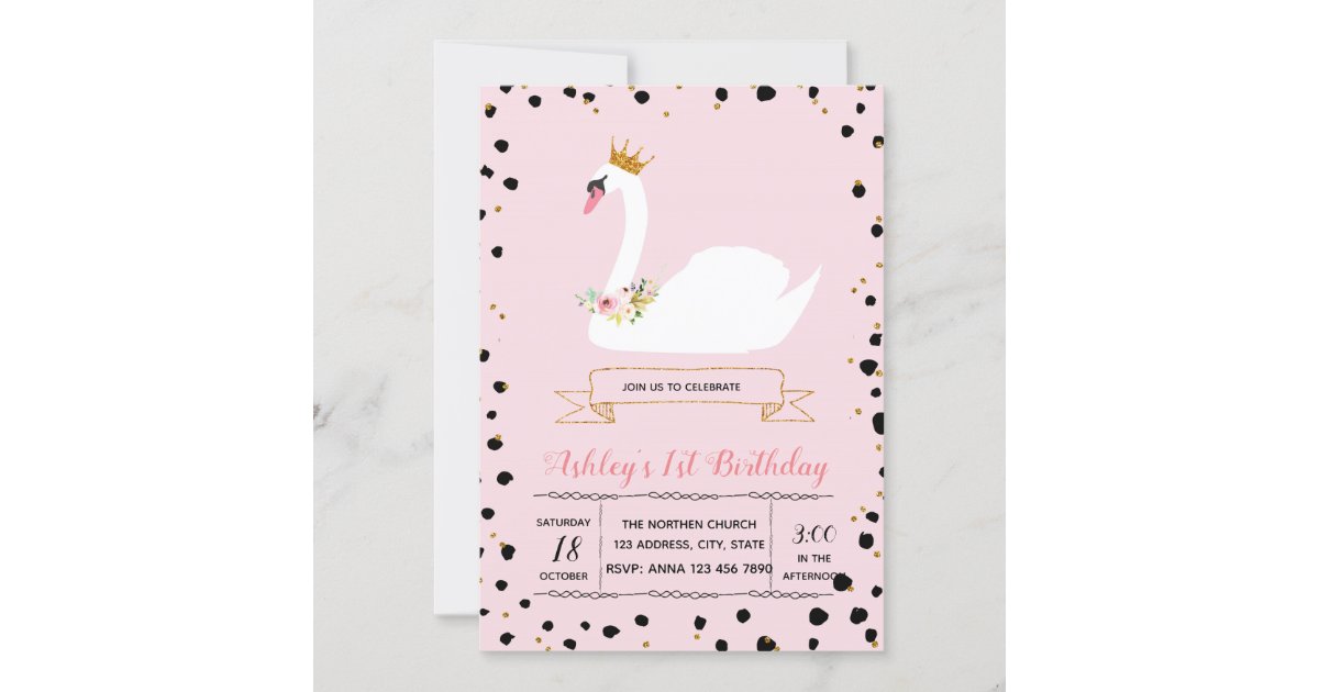 Cute swan birthday party invitation | Zazzle