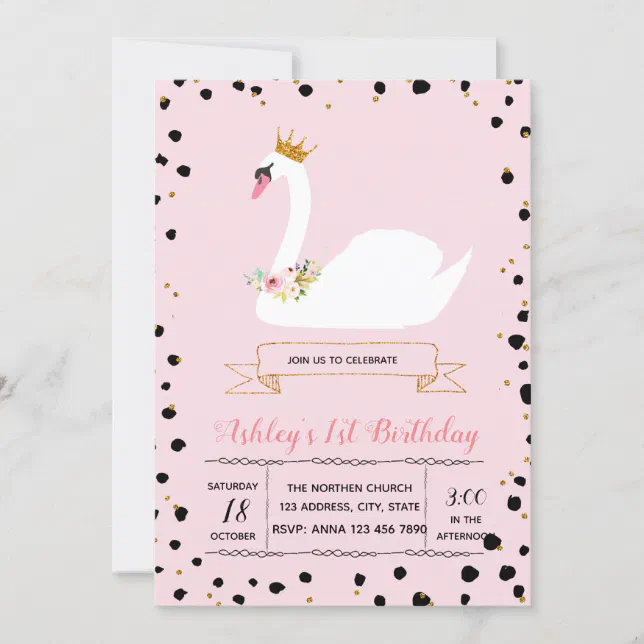 Cute swan birthday party invitation | Zazzle