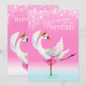 Cute swan lake pink ballet baby shower invitations | Zazzle