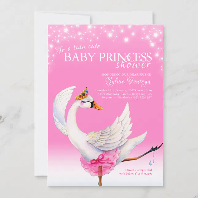 Cute swan lake pink ballet baby shower invitations | Zazzle