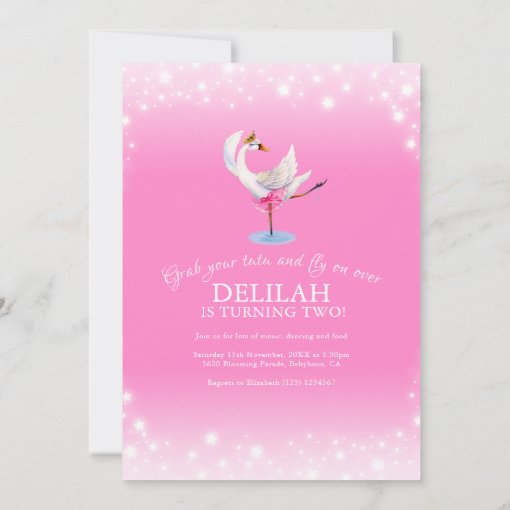 Cute swan on lake ballet 2nd birthday invitations | Zazzle