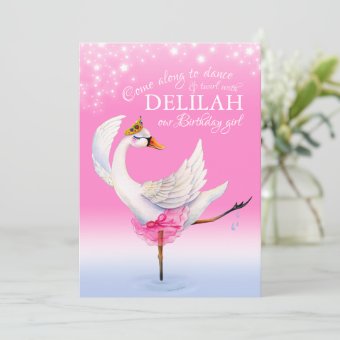 Cute swan on lake ballet 2nd birthday invitations | Zazzle