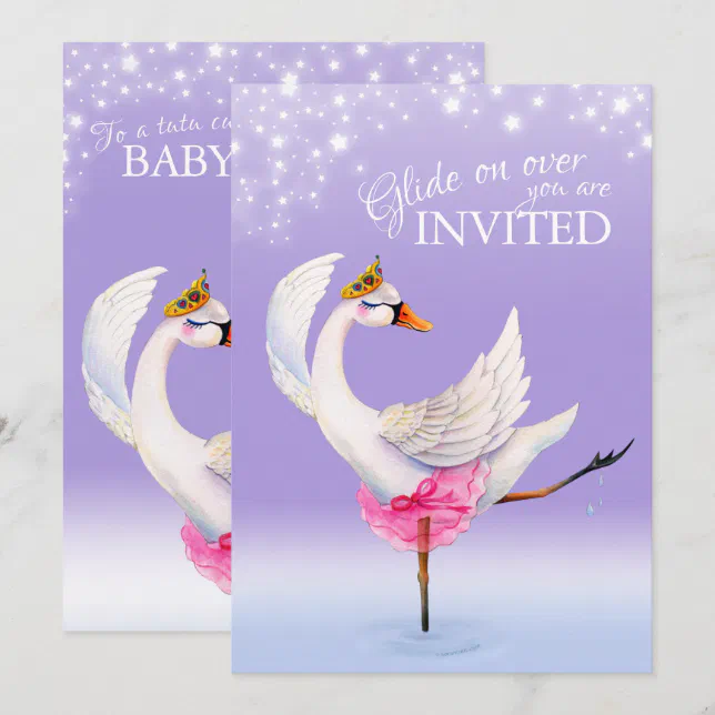 Cute swan on lake ballet baby shower invitations | Zazzle
