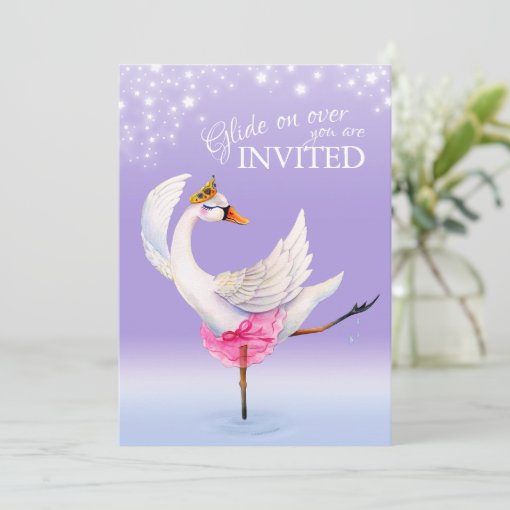 Cute swan on lake ballet baby shower invitations | Zazzle
