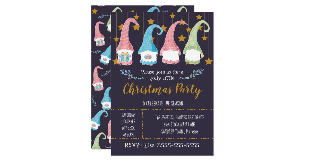 Cute Swedish Gnomes Christmas Party Invitation | Zazzle.com