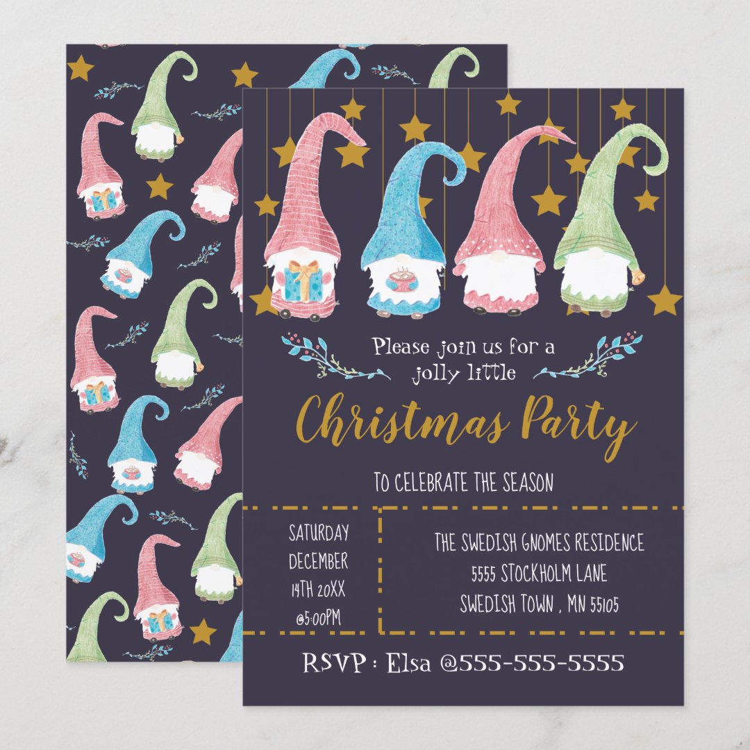 Cute Swedish Gnomes Christmas Party Invitation | Zazzle