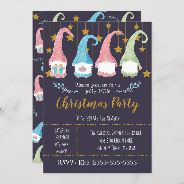 Cute Swedish Gnomes Christmas Party Invitation | Zazzle