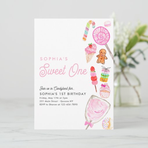 Cute SWEET ONE Candy Kids Candyland 1st Birthday Invitation | Zazzle