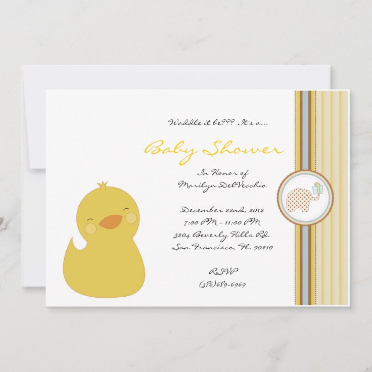 CUTE Sweet Yellow Ducky Baby Shower Invitation | Zazzle