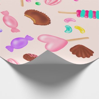 Cute sweets candy illustration kids birthday party wrapping paper | Zazzle