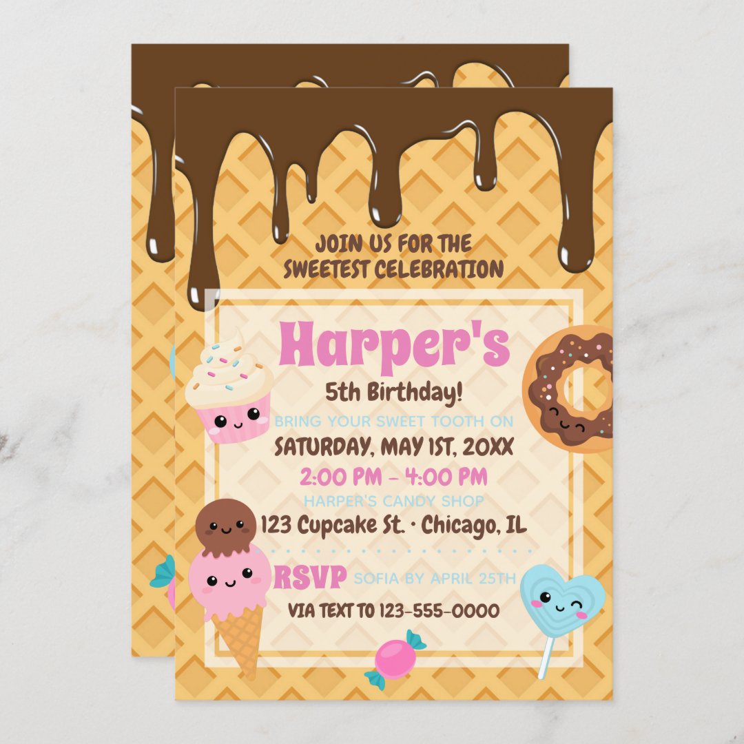 Cute Sweets Kawaii Birthday Party Invitation | Zazzle