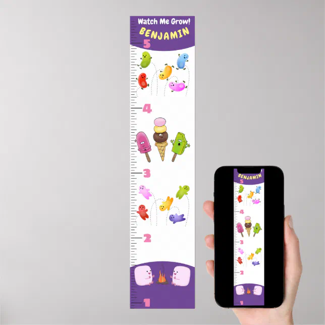 Cute sweets treats cartoon growth chart | Zazzle