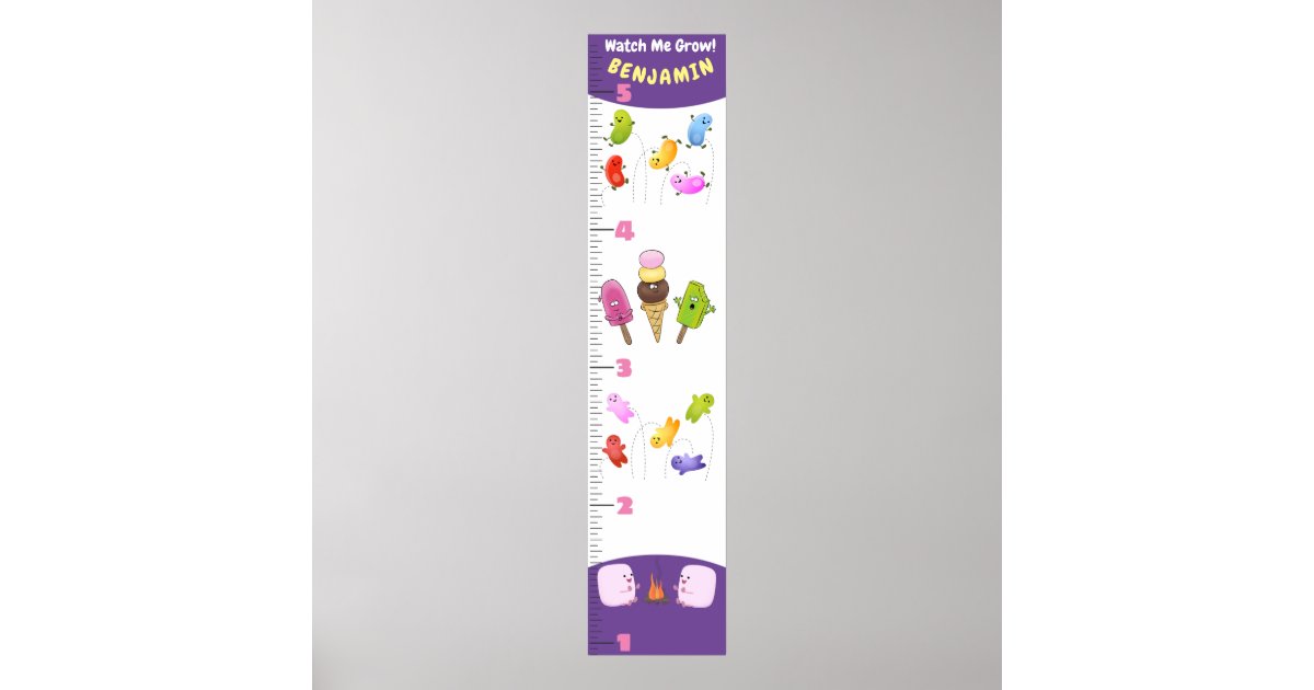Cute sweets treats cartoon growth chart | Zazzle