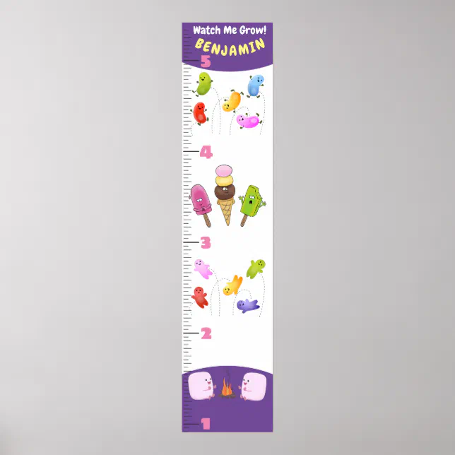 Cute sweets treats cartoon growth chart | Zazzle