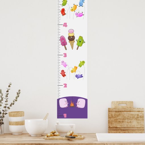 Cute sweets treats cartoon growth chart | Zazzle