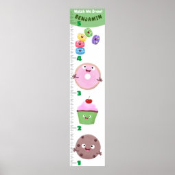 Cute sweets treats cartoon growth chart | Zazzle