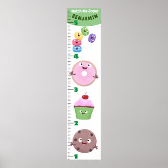 Cute sweets treats cartoon growth chart | Zazzle
