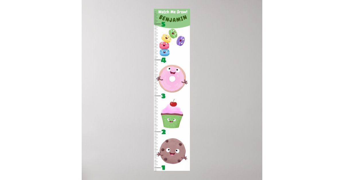Cute sweets treats cartoon growth chart | Zazzle