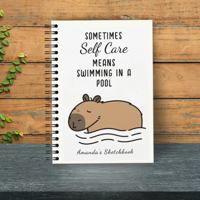 Cute Swimming Capybara Self Care Notebook | Zazzle
